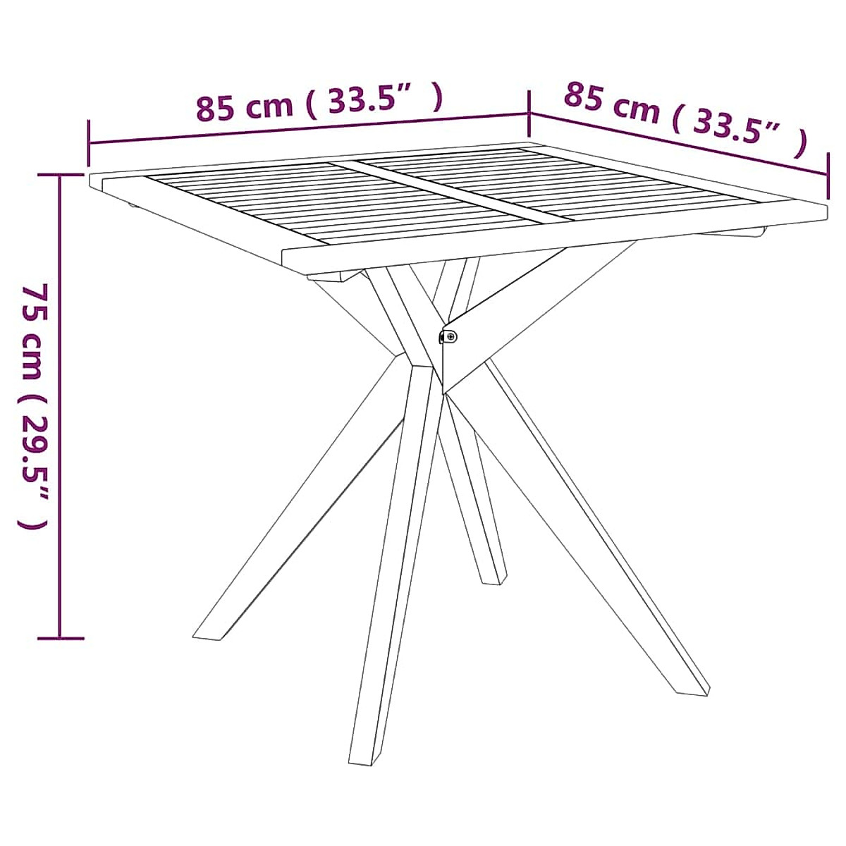 vidaXL Solid Acacia Wood Patio Table - Square Outdoor Furniture, Brown, Easy Assembly, Stable Frame, Size 33.5"x33.5"x29.5"