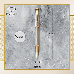 PARKER IM Rollerball Pen, Premium Warm Silver with Fine Point Black Ink Refill (1931686)
