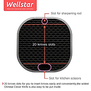 Universal Knife Block for Kitchen, WELLSTAR Knife Holder without Knives, Safe Space Saver Large Volume Stable Knife Storage with Scissors and Sharpening Rod Slot, Detachable for Easy Cleaning - Black