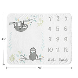 Sweet Jojo Designs Blue Jungle Sloth Boy Girl Milestone Blanket Monthly Newborn First Year Growth Mat Baby Shower Memory Keepsake Gift Picture - Aqua Turquoise Grey Green Tropical Botanical Rainforest