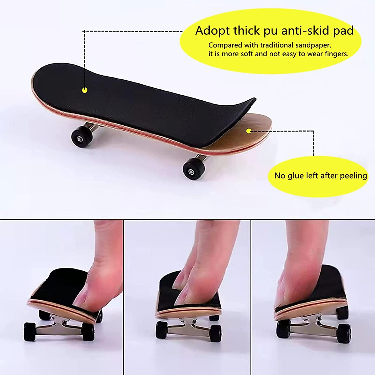 ACFELLE Fingerboard Grip Tape, PRO Quality 8 Sheets Foam Black Wooden Mini Skateboard Strong Adhesive Stickers 110mm x 38mm (8)