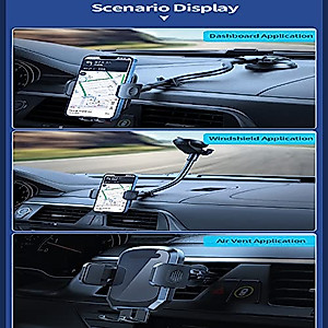 Car Phone Holder Mount,Dashboard/Windshield/Air Vent Cell Phone Holder,Gooseneck Long Arm Cradle Anti-Shake Handsfree Stand Compatible with iPhone and All Smart Phones,Universal 2 in 1 Phone Holder