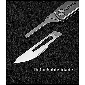 edcfans Titanium Scalpel Folding Pocket Knife, Skinning Knives for Outdoor Hunting, Small Gravity Knife with 10 Replaceable Razor Surgical #24 Carbon Steel Replacement Edge Blades, EDC Keychain Knife