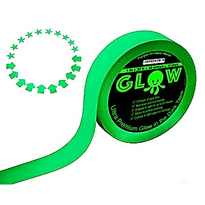 Best Glow in The Dark Tape 1 in x30 ft+10 Arrows+10 Stars -Bright, Long-Lasting Fluorescent Tape for Halloween,Outdoor, Night Decorations, Safety, Stairs, Theater