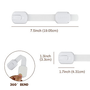 6 Pack Baby Safety Strap Locks Child Proof Locks with Adhesive Pads, Easy Installation, No Drilling, Adjustable Strap Latches for Drawers, Toilet, Fridge, Dishwasher (White)