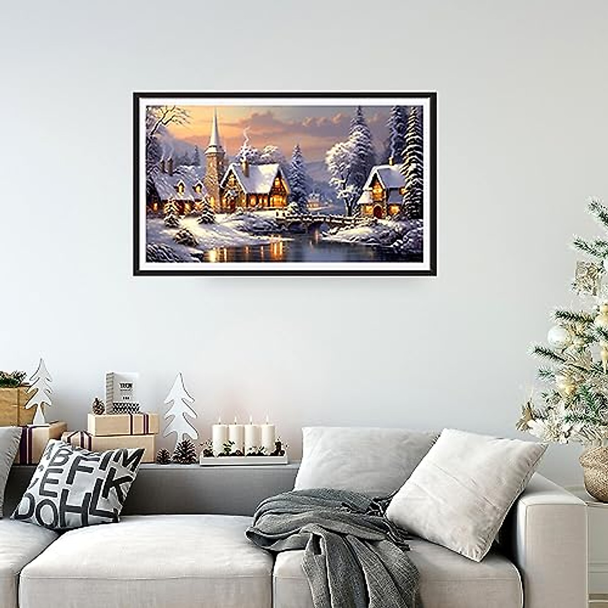 FemGe Christmas Diamond Painting Kits for Adults Winter DIY 5D Diamond Art Kits Village Snow Scene Gem Art Craft Kits for Home Wall Decor Gifts 16x28inch