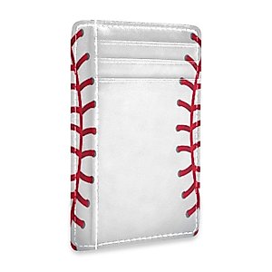 Nincrane Linomo Thin Leather Card Holder and Money Clip Baseball Print Sport Ball Wallet RFID Blocking for Men & Women