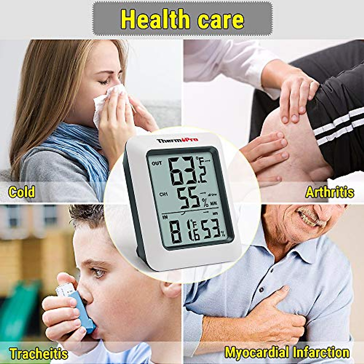 ThermoPro TP60 Digital Hygrometer Indoor Outdoor Thermometer Wireless Temperature and Humidity Gauge Monitor Room Thermometer with 200ft/60m Range Humidity Meter