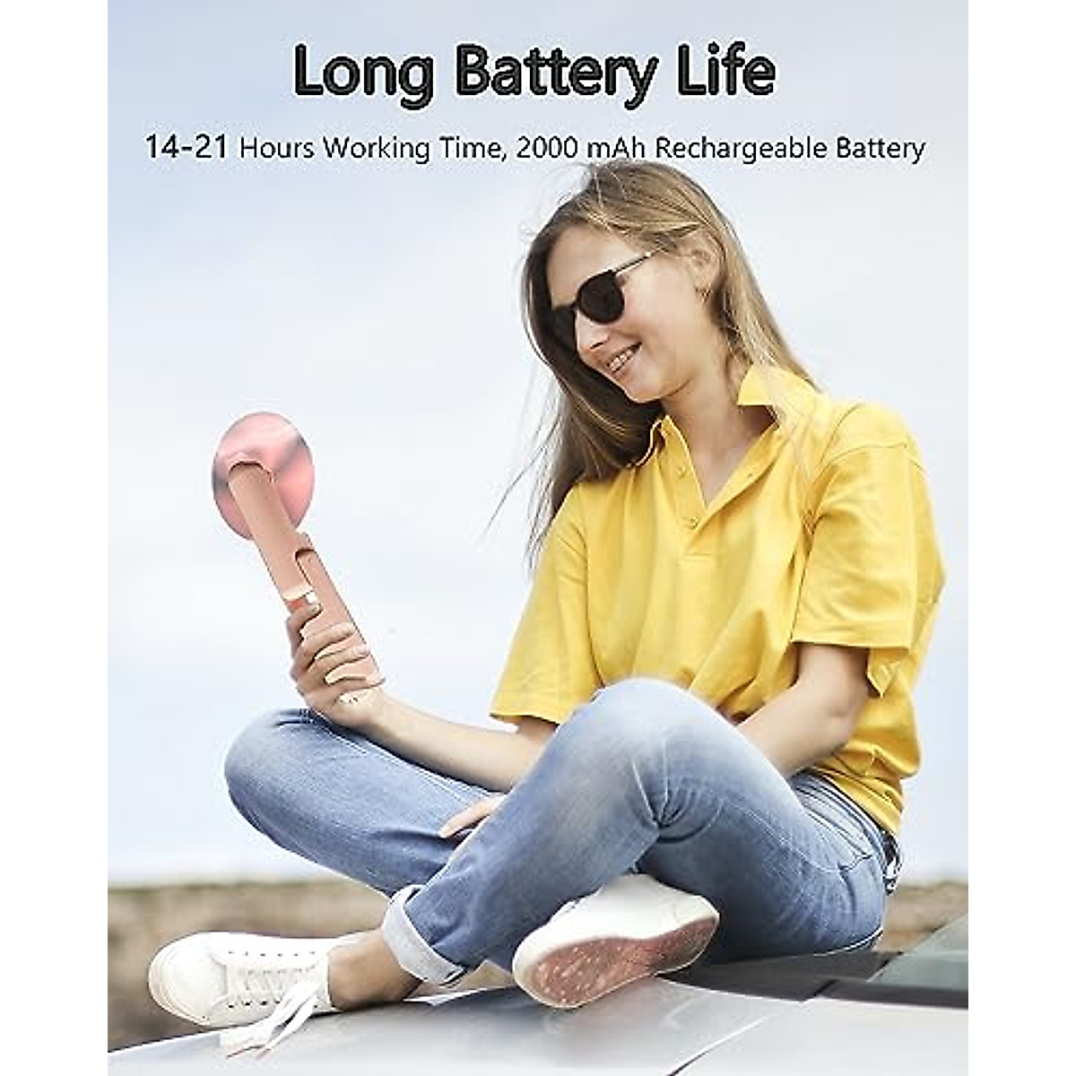 2Pack Portable Handheld Fan Small Desk Fan, 14-21 Working Hours Mini Pocket Fan Battery Operated USB Rechargeable Folding Fan, Quiet Personal Fan with Power Bank Function for Indoor Outdoor Travel