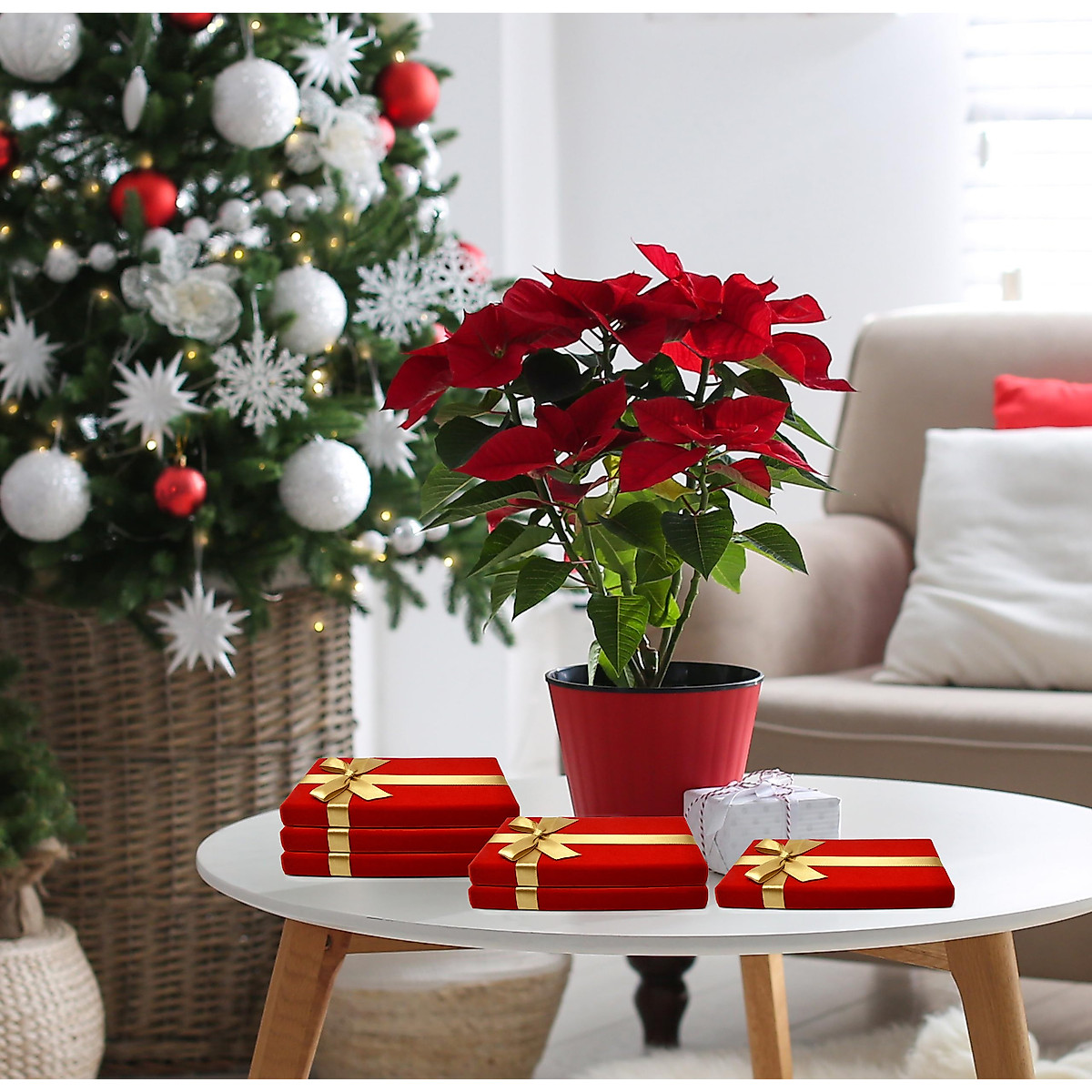 Christmas Cash Card Gift Box Holder Pack of 6 Red Velvet with Gold Bow Holiday Gifts Greeting Cards Present Wrap Rectangle Boxes Money Holders Party Favor Decor for Wedding Xmas Party Decorations