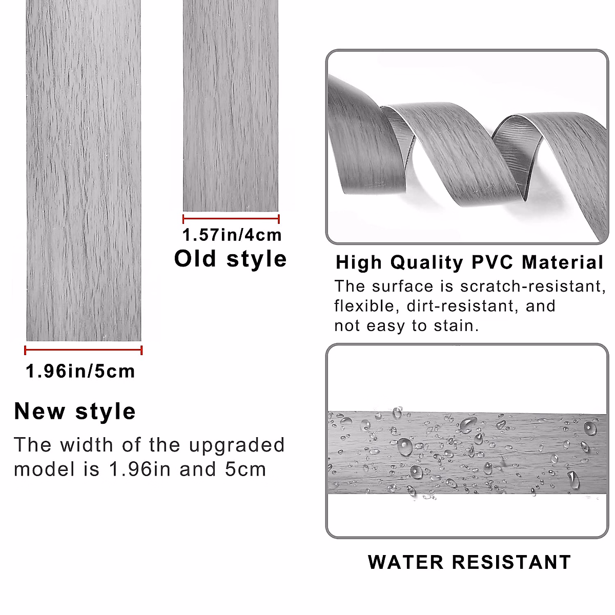 Floor Transition Strip Self Adhesive Vinyl Floor Transition Strip, Floor Flat Divider Strip for Joining Floor Gaps,Carpet Threshold Transition Wood Grain Design (2InWide,3.28Ft, Gray, 1)