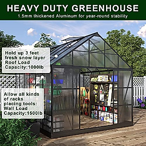 AMERLIFE 12x10x10 FT Polycarbonate Greenhouse 2 Sliding Doors 4 Vents Walk-in Premium Professional Greenhouse Storage Shed Sunroom Aluminum Large Hot House for Outdoor Garden Backyard Matte Black
