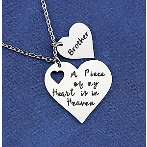 JoycuFF Memorial Gifts for Loss of Brother Sympathy Necklace for Sister Remembrance Stainless Steel Jewelry for Women A Piece Of My Heart is In Heaven