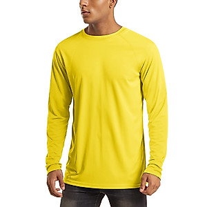 Men's Long Sleeve UPF 50 Workout Shirt - Athletic, Fishing, Hiking, Swimming - Yellow, MAGCOMSEN
