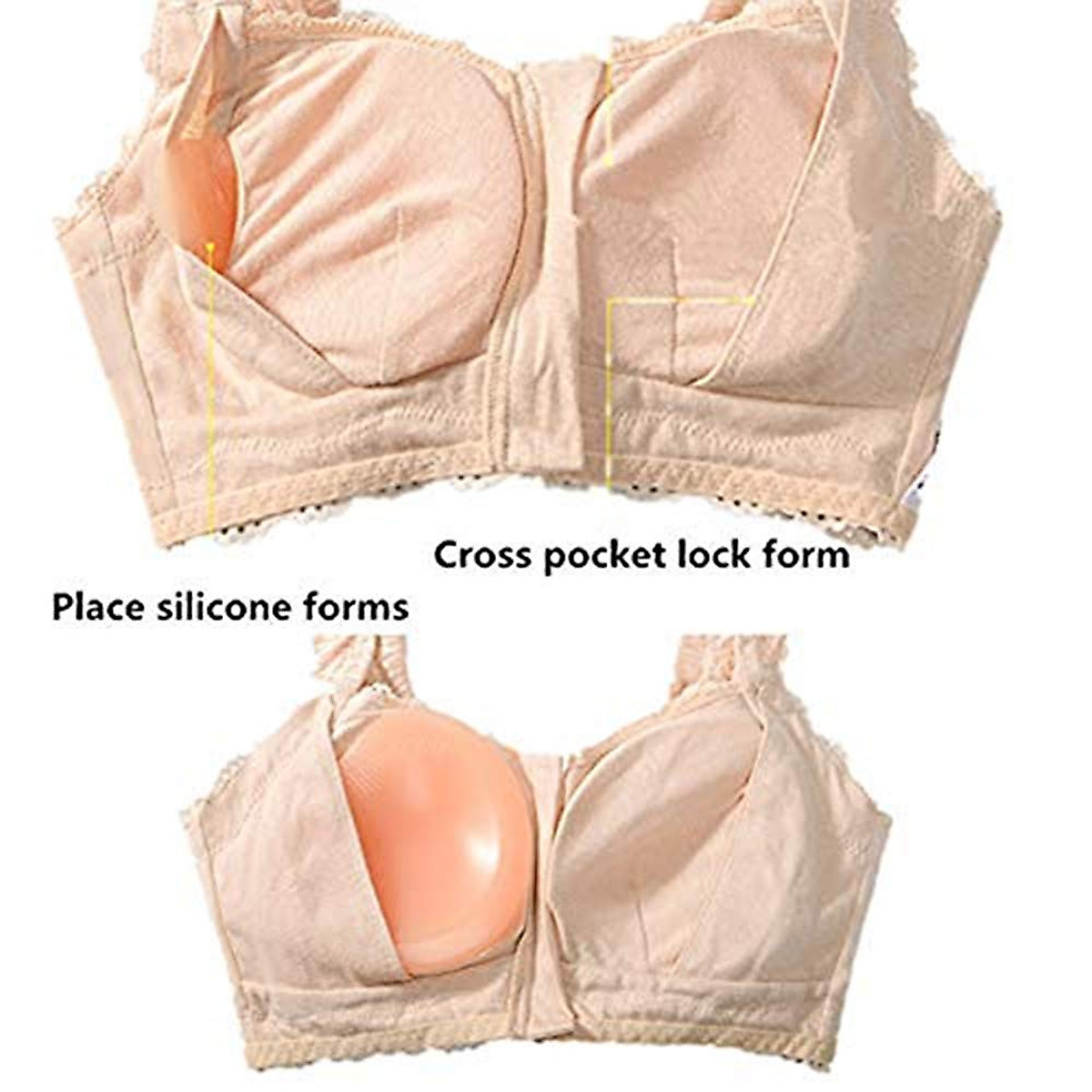 KAHIOE Pocket Bra with Lighe Silicone Breast Fake Froms Mastectomy Bra Cancer Fill Artificial Boobs Light Beige