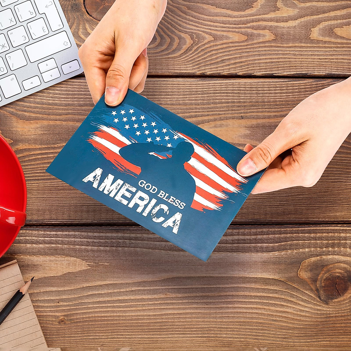 Seajan 200 Pcs Patriotic Thank You Cards with Envelopes, Blue White Red, American Flag Patterns, Ideal for Veterans Day, Memorial Party, Sticker Included