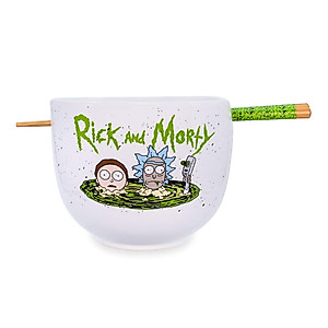 Silver Buffalo Rick and Morty Portal Japanese Ceramic Dinnerware Set | Includes 20-Ounce Ramen Noodle Bowl and Wooden Chopsticks | Asian Food Dish Set For Home & Kitchen