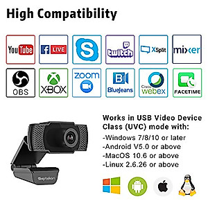 Septekon 1080P HD Webcam with Microphone, Streaming Computer Web Camera for Laptop/Desktop/Mac/TV, USB PC Cam for Video Calling, Conferencing, Gaming