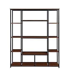 5 Tier Bookshelf, Industrial Tall Bookcase, Rustic Freestanding Storage Shelf for Living Room, Bedroom and Home Office, Metal Frame, Display Décor Furniture