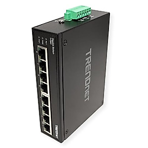 TRENDnet 8-Port Hardened Industrial Gigabit DIN-Rail Switch, 16 Gbps Switching Capacity, IP30 Rated Metal Housing (-40 to 167 ºF), DIN-Rail & Wall Mounts Included, Lifetime Protection, Black, TI-G80