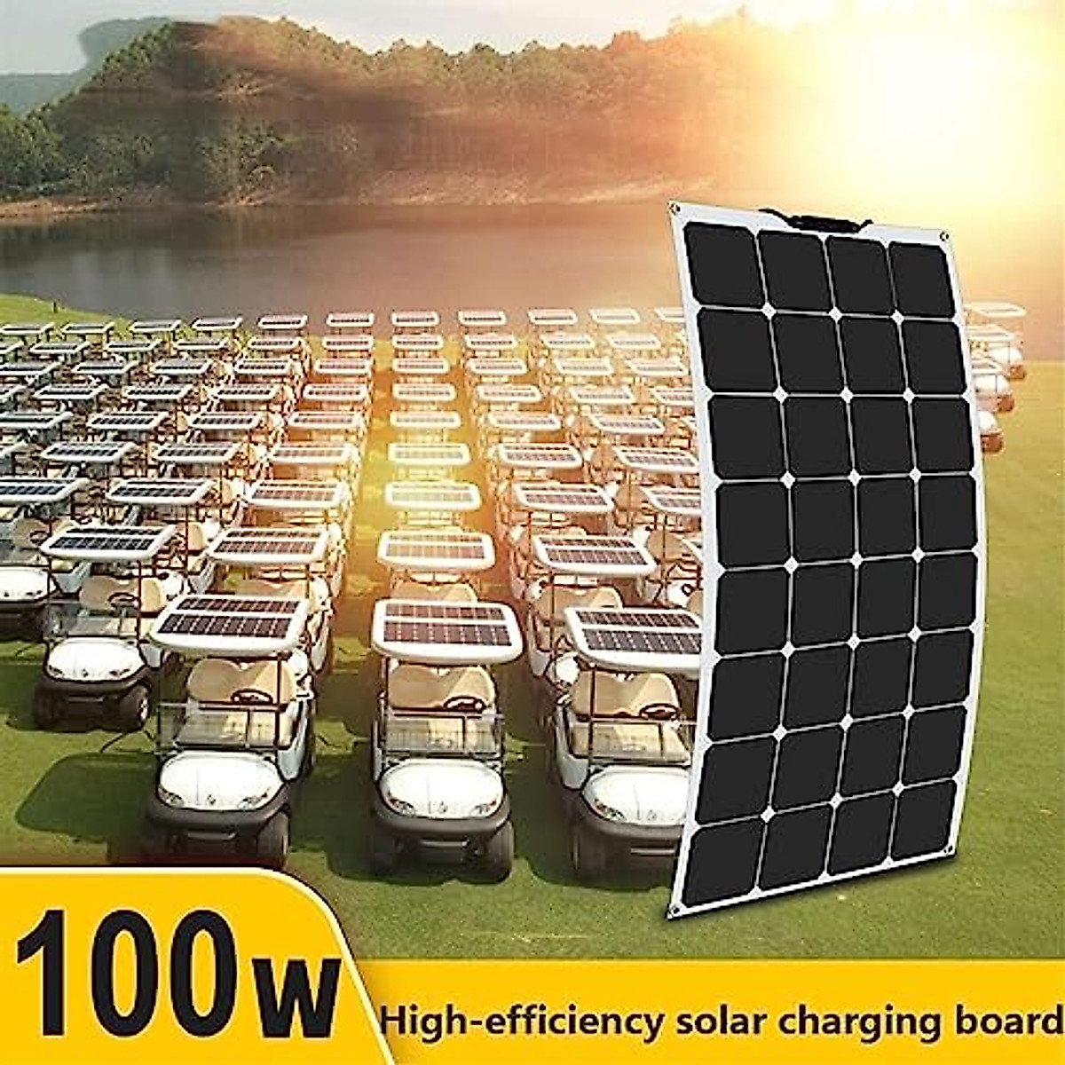 CAJUCA 100W Flexible Outdoor Solar Panel, High-Efficiency Battery Solar Charging Board, Power System for Home Camping Garden RV Boat