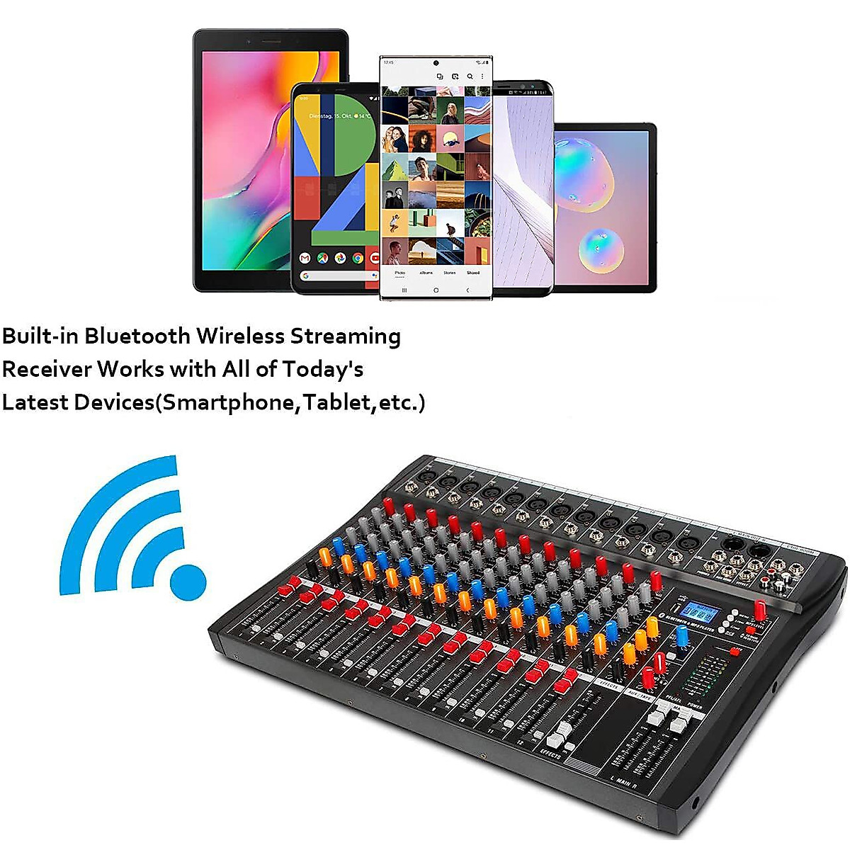 Depensheng DX12 DJ Sound Controller Interface w/USB Drive for Computer Recording 12-Channel Studio Audio Mixer - XLR Microphone Jack, 48V Power, RCA Input/Output for Professional and Beginners
