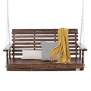 VEVOR Wooden Porch Swing 4.5 ft, Patio Bench Swing for Courtyard & Garden, Upgraded 880 lbs Strong Load Capacity, Heavy Duty Swing Chair Bench with Hanging Chains for Outdoors, Carbonized Brown