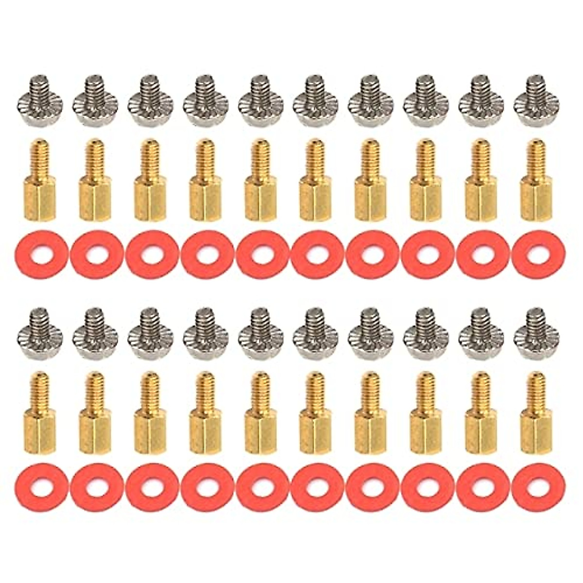 Connectors (20x Screw+20x Motherboard Riser +20x Washer) 6.5mm 6-32-M3 Computer Golden Motherboard Riser+Screws + Red Washers 34YD - (Color: 2)