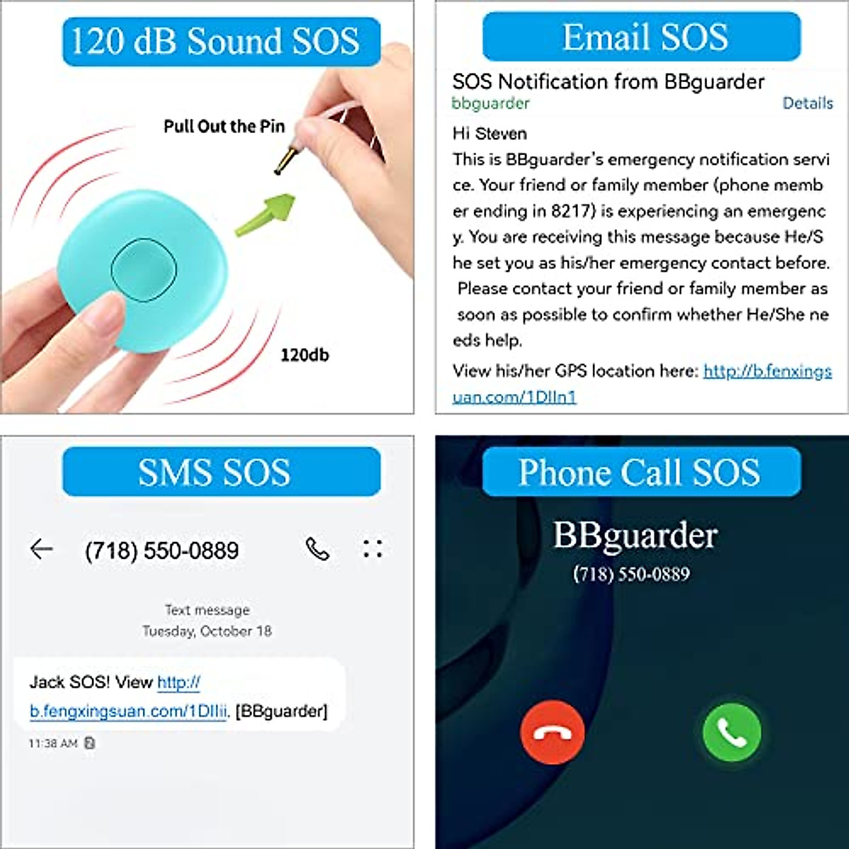 Self Defense Personal Alarm Keychain for Women with GPS Position BBguarder App SOS Alert by Sound/Call/Email/SMS Security Safe Protection Devices 120 Db Gifts for Girlfriend Wife Birthday Holiday Aqua