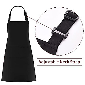WOPOKY Cotton Blend Waterproof Apron With 2 Pockets for Men Women - Cooking Kitchen Chef Arpon BBQ Work Painting Apron - Black/Burgundy/Dark Geen/Orange (1 Pack) (Black)