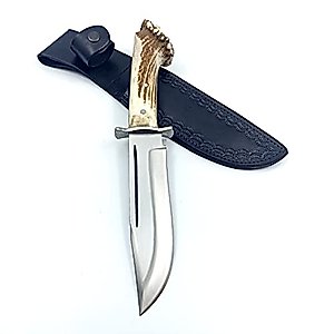 Stag Antler Bowie Knife with Sheath , Tactical Fixed Blade , Hunting Knife , Camping Knife ,Survival Knife