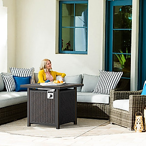 Cecarol Gas Propane Fire Pits with Lid and Lava Rock,50,000 BTU Outdoor Fire Pit Table Easy to Assemble, Steel Fire Table with ETL Certified for Outside Add Ambience to Gatherings (28In, Black)