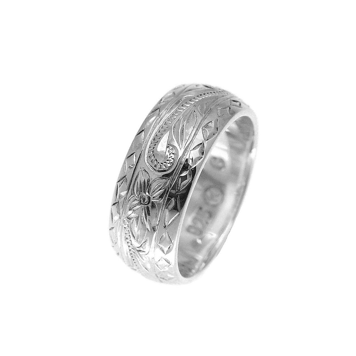 Arthur's Jewelry 925 sterling silver Hawaiian plumeria scroll smooth diamond cut edge 8mm thick heavy ring size 6