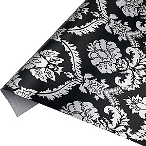 Yifely SimpleLife4U Silver Damask Furniture Paper Decorative Black Shelf Drawer Liner Peel & Stick 17x118 Inches by SimpleLife4U