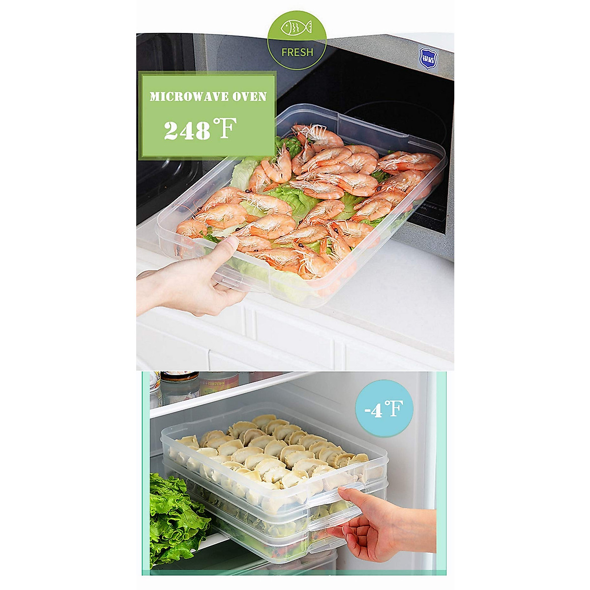 TIAN CHEN Food Refrigerator Storage Containers with 2 Lids, 4 Layer, Stackable Handheld Carrier for Snack, Cookie, Meat, Bacon, Charcuterie, BPA Free (Transparent 4 tier)