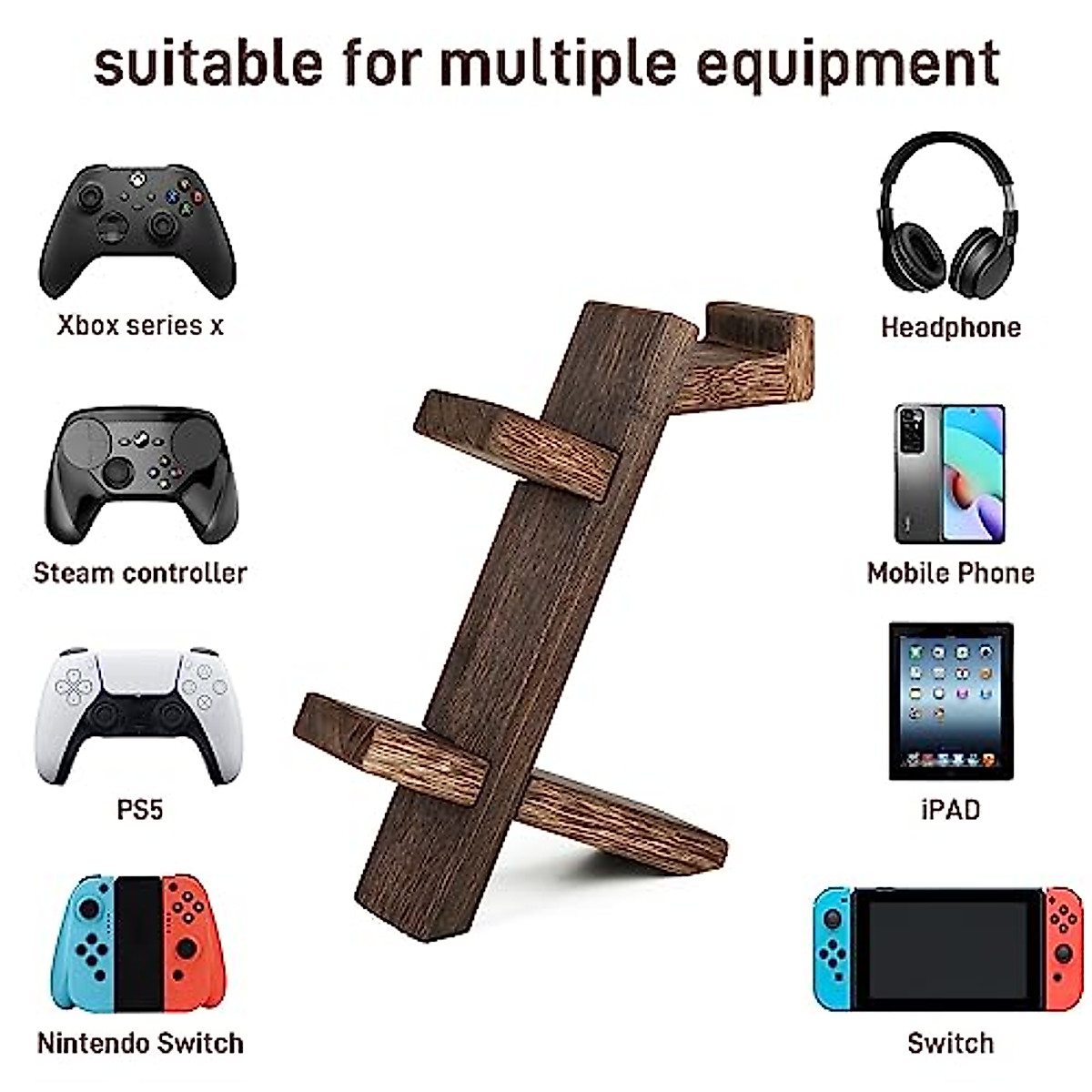 BEARUT Game Controller Holder Headset Stand 2-Tier Universal Controller Gaming PC Accessories Storage Rack Headphone Stand for Xbox Series PS5 PS4 by Wood