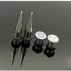 HEKEUOR 1G/7MM,9MM 316L Steel Tapers + Sun and Moon Tunnels Plugs Ear Gauges Piercing Single Flared Tunnels with O Rings