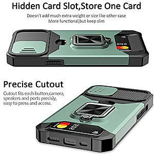 Nvollnoe for iPhone 13 Pro Max Case with Sliding Camera Cover and Card Holder Heavy Duty Protective for iPhone 13 Pro Max Case with Ring Magnetic Kickstand Phone Case for iPhone 13 Pro Max(Green)