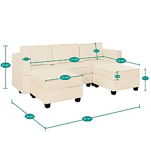 Naomi Home Sarah Modular Sectional Sofa with Double Chaise Air Leather U Shaped Sofa Reversible Sectional Couch with Storage - Beige