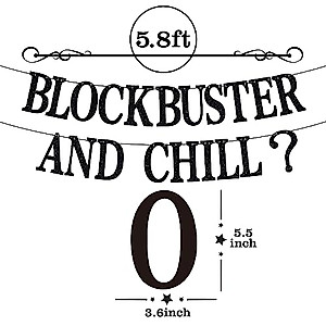 BLOCK BUSTER AND CHILL Banner, Back To 80s 90s, 80‘s 90’s Themed Birthday Party Decorations - Black Glitter