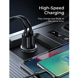 AINOPE Car Charger Adapter【Smallest Metal】 4.8A Cigarette Lighter USB Car Charger Adapter Dual Port 12V USB Outlet Flush Fit for iPhone 16 Pro Max/15/14 iPad Air Samsung Galaxy S25 S24 Ultra,Sliver