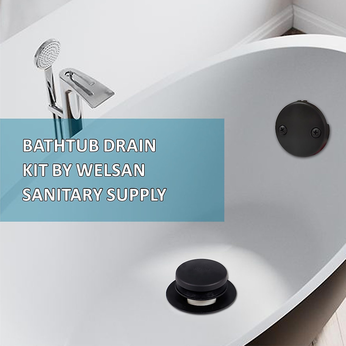 Black Tubular Tub Drain Kit 1-1/2" Brass Pipe with Tip-Toe Bathtub Drain Stopper, Touch-Toe Bath Plug Waste and Overflow, Welsan Assembly Replacement Set(Matte Black)