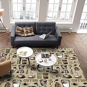 Area Rug for Bedroom Living Room Decor,Retro Sketch Coffee Set Bean with Quote Ultra Soft Non-Slip Accent Rugs Indoor Large Floor Carpet Aromatic Drink on Khaki Non-Shedding Nursery Floor Mat,48x72in