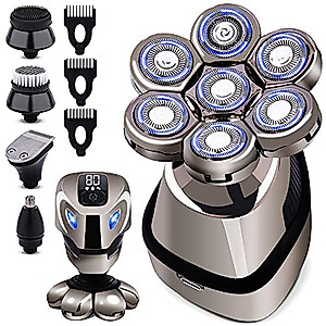 AW Robot 7D Head Shavers for Bald Men, Anti-Pinch Electric Razor for Men, 5-in-1 Mens Grooming Kit with Nose Hair Trimmer, Beard Trimmer for Men, Waterproof and Rechargeable Electric Shavers for Men