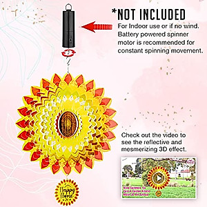 Wind Spinners for Yard and Garden - 12 inches Large - 3D Reflective Stainless Steel Hanging Wind Spinners - Home or Outdoor Decor - Kinetic Metal Art Design - Ideal for Gifts (12 Inches, Sunflower)