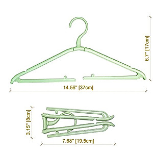 Fineget Foldable Coat Hangers with Clips Portable Travel Shorts Socks Clothes Hangers for Closet Shoes Collapsible Plastic Heavy Duty No Slip Hangers Quick Drying Green 4 PCS + 8 Clips
