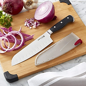 Sabatier Forged Triple-Rivet Santoku Knife with Self-Sharpening Blade Cover, High-Carbon Stainless Steel, 7-inch Razor-Sharp Kitchen Knife for Cutting Fruit and Vegetables