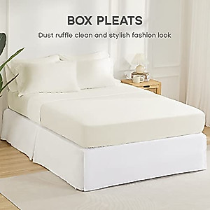 SONIVE Premium Bed Skirt Solid with Pleated Dust Ruffle 15-Inch Drop Easy to Put in Shrink Free and Fade Resistant (White, Queen)