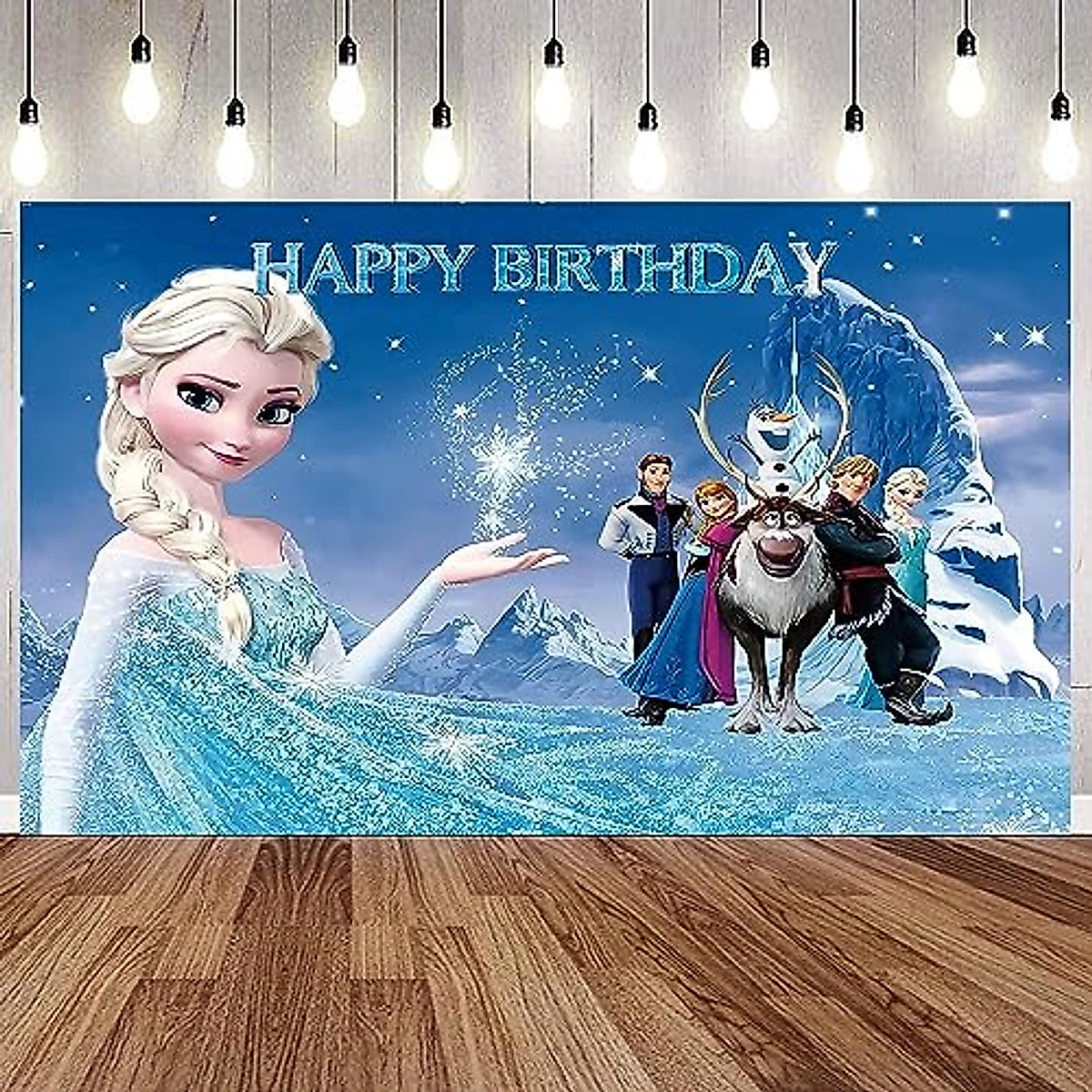 Frozen Elsa Princess Happy Birthday Party Decorations Supplies Girls Birthday Party Wall Backdrop and Tablecloth Photography Background Photo Banner for Kids Birthday Party