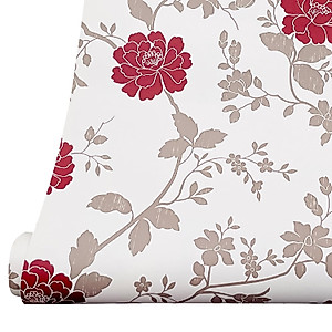 Yifely Red Peony Shelf Liner Self-Adhesive Furniture Paper Old Dresser Drawer Decor Sticker 17.7 Inch by 9.8 Feet